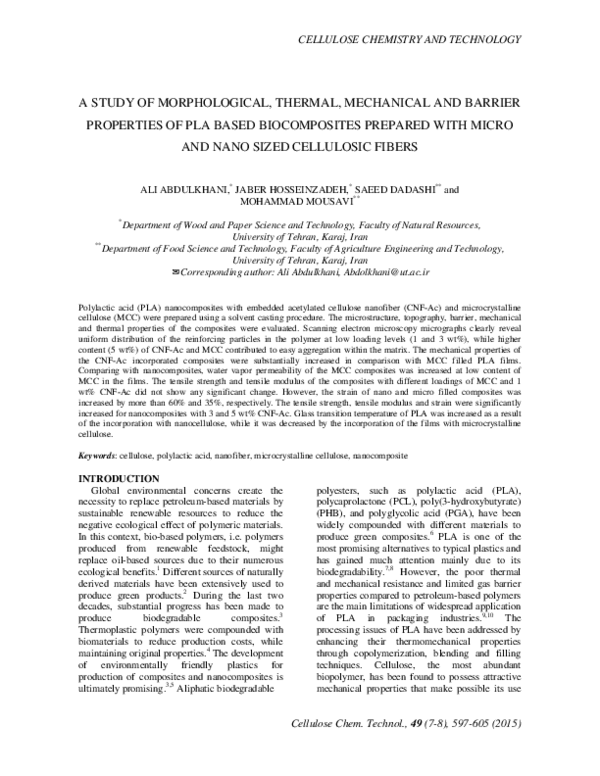 (PDF) A Study of Morphological, Thermal, Mechanical and Barrier Properties of Pla Based ...