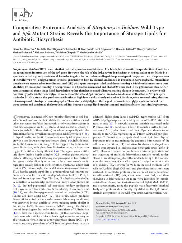 (PDF) Comparative Proteomic Analysis of Streptomyces lividans Wild-Type ...