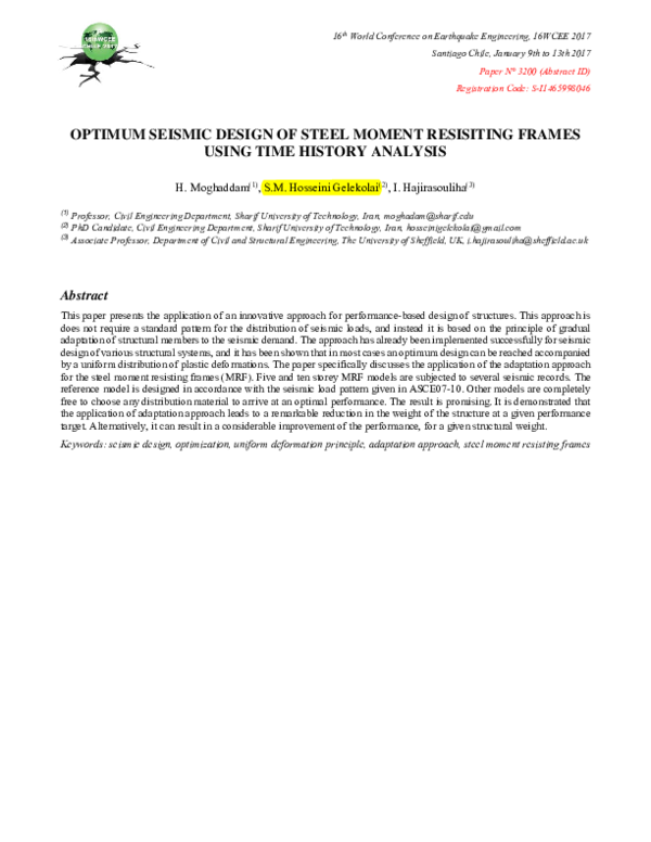 (PDF) OPTIMUM SEISMIC DESIGN OF STEEL MOMENT RESISITING FRAMES USING TIME HISTORY ANALYSIS