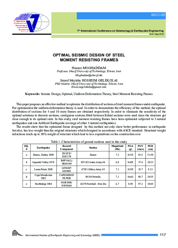 (PDF) OPTIMAL SEISMIC DESIGN OF STEEL MOMENT RESISTING FRAMES