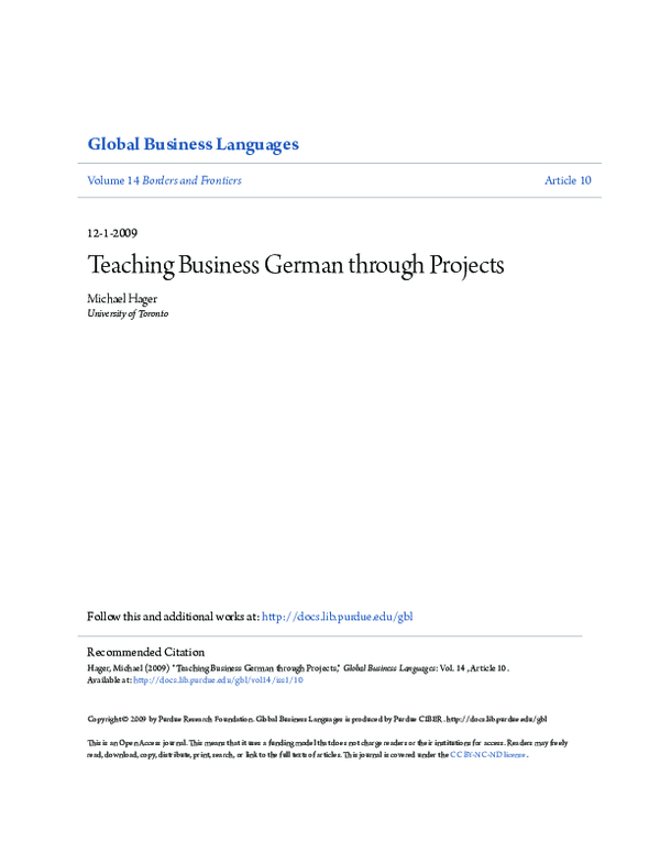 (PDF) Teaching Business German through Projects