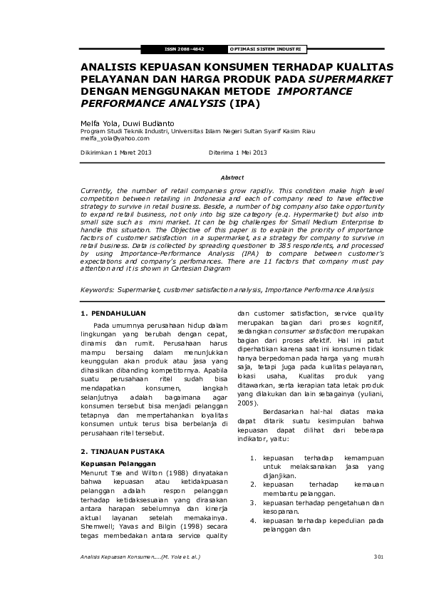 (PDF) Analisis Kepuasan Konsumen Terhadap Kualitas Pelayanan dan Harga Produk pada Supermarket ...