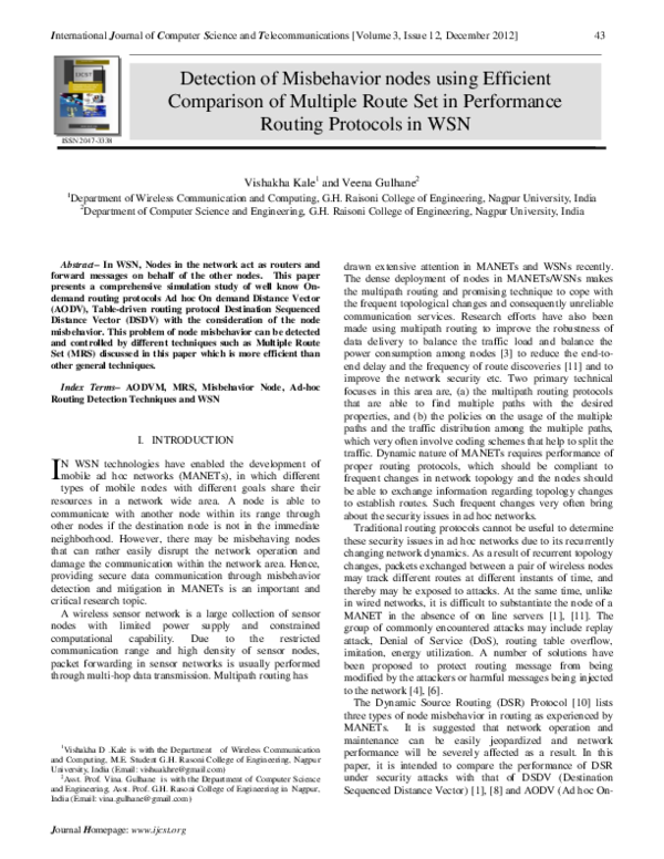 Pdf Detection Of Misbehavior Nodes Using Efficient Comparison Of Multiple Route Set In