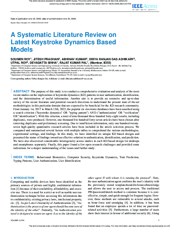 (PDF) A Systematic Literature Review on Latest Keystroke Dynamics Based ...