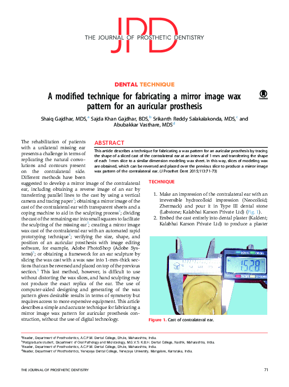 (PDF) A modified technique for fabricating a mirror image wax pattern ...
