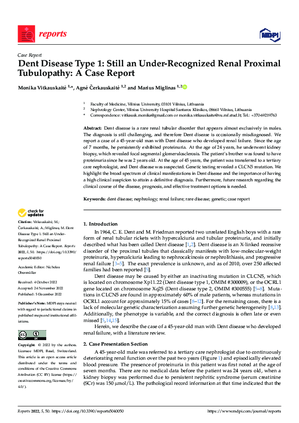 (PDF) Dent Disease Type 1: Still an Under-Recognized Renal Proximal Tubulopathy: A Case Report