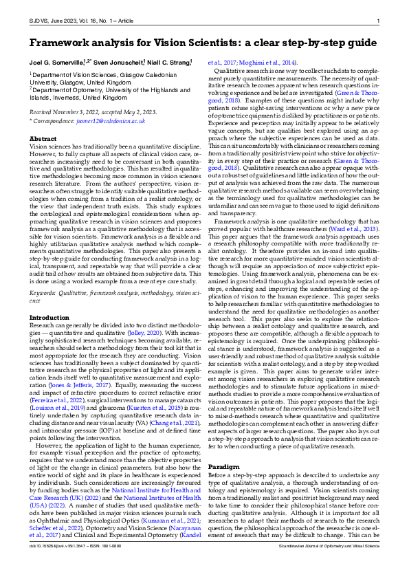 (PDF) Framework analysis for Vision Scientists: a clear step-by-step guide