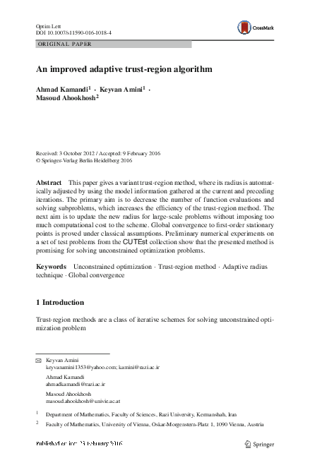 (PDF) Adaptive Trust-Region Method for Optimization