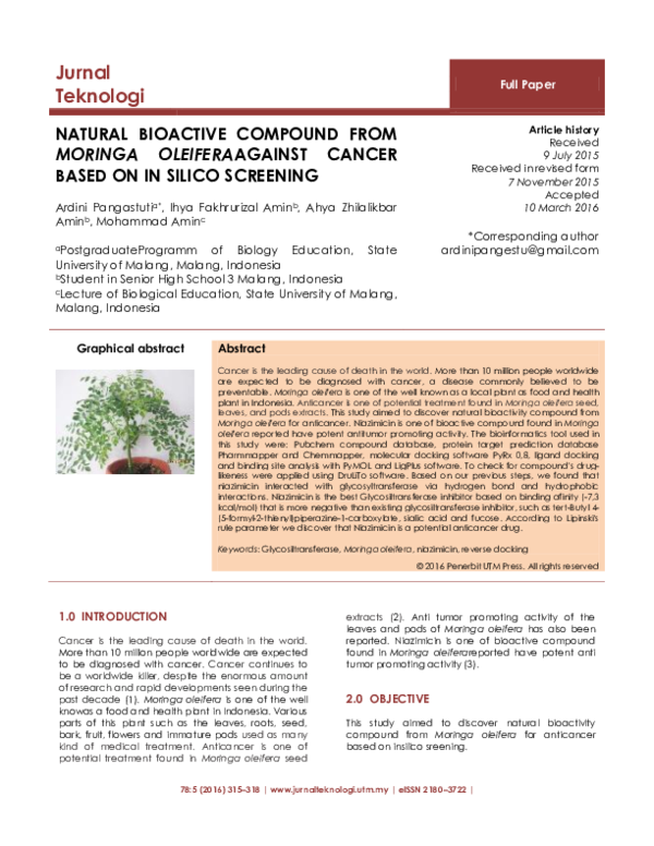 (PDF) Natural Bioactive Compound from Moringa Oleiferaagainst Cancer ...