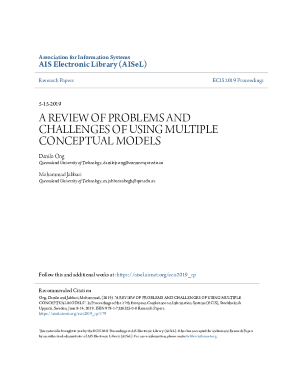 (PDF) A Review of Problems and Challenges of using Multiple Conceptual Models | mohammad jabbari ...