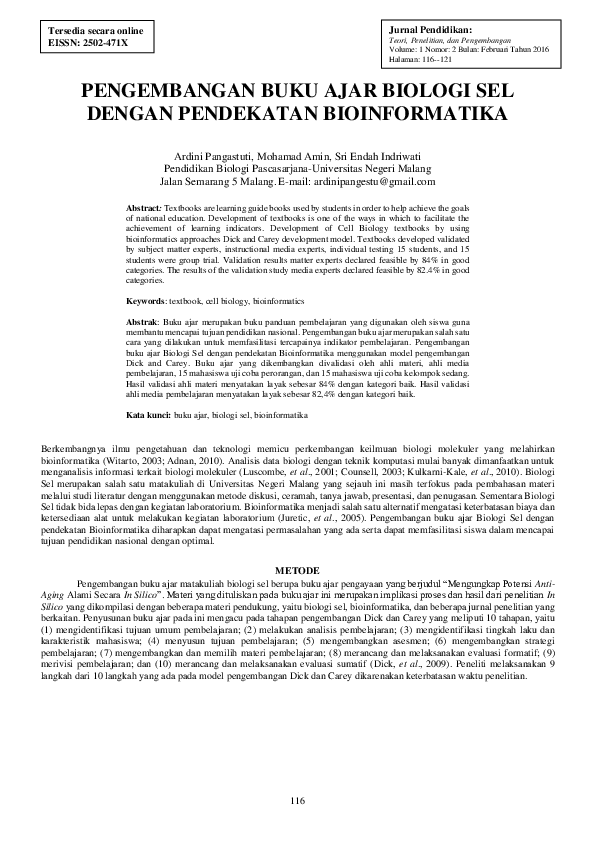 (PDF) Pengembangan Buku Ajar Biologi Sel Dengan Pendekatan Bioinformatika