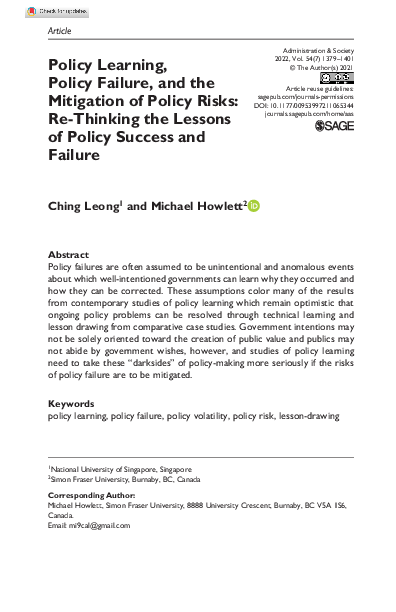 (PDF) Policy Learning, Policy Failure, and the Mitigation of Policy ...