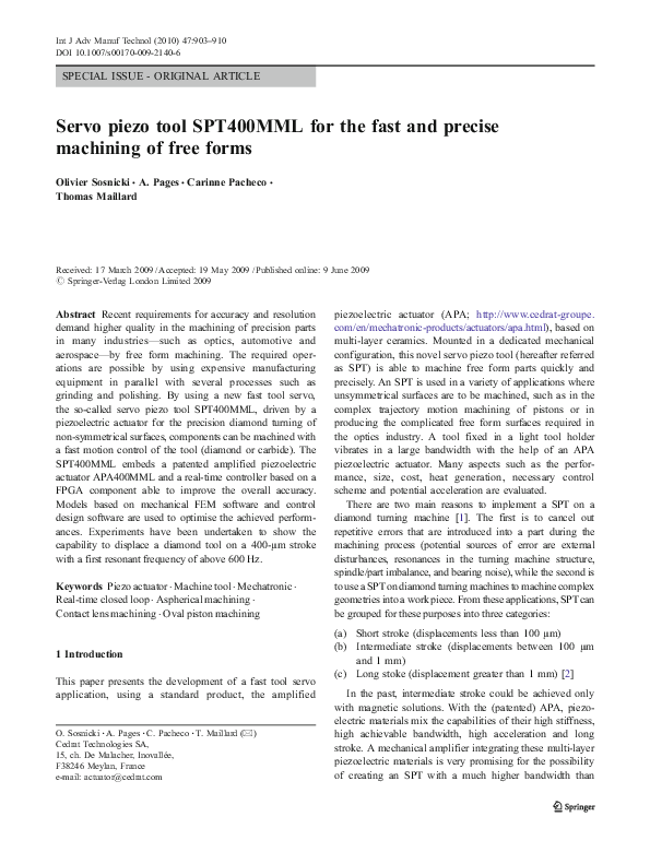 (PDF) Servo piezo tool SPT400MML for the fast and precise machining of ...