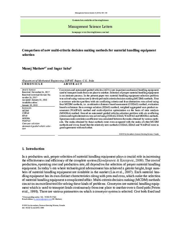 (PDF) Comparison of new multi-criteria decision making methods for ...