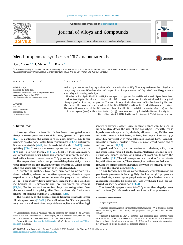 (PDF) Metal propionate synthesis of TiO2 nanomaterials | Ioan Bratu ...