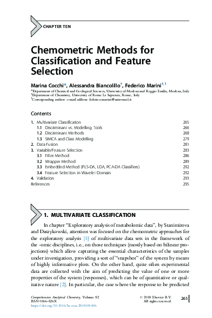 (PDF) Chemometric Methods for Classification and Feature Selection