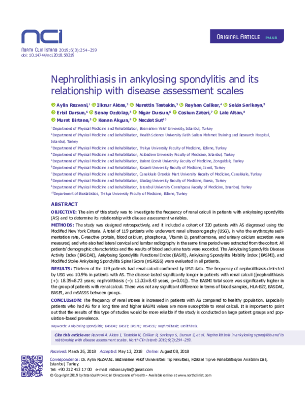 (PDF) Nephrolithiasis in Ankylosing Spondylitis and its Relation with Disease Assessment Scales