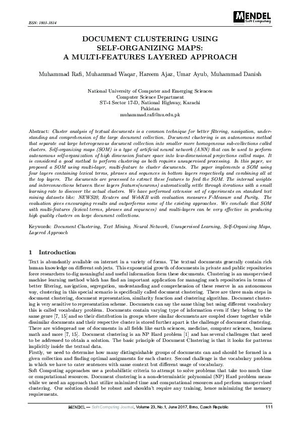 Pdf Document Clustering Using Self Organizing Maps Muhammad Rafi