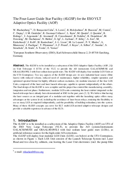 (PDF) The Four-Laser Guide Star Facility (4LGSF) for the ESO VLT Adaptive Optics Facility (AOF)