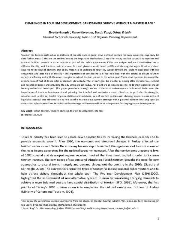 (PDF) Challenges in Tourism Development: Can Istanbul Survive Without a ...