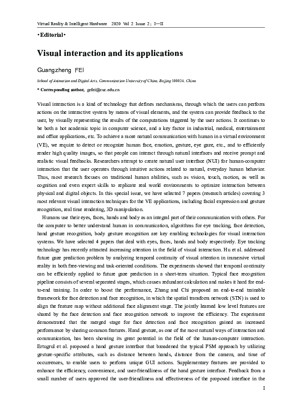 (PDF) Visual interaction and its applications