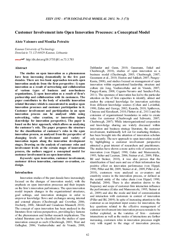 (PDF) Customer Involvement into Open Innovation Processes: a Conceptual ...