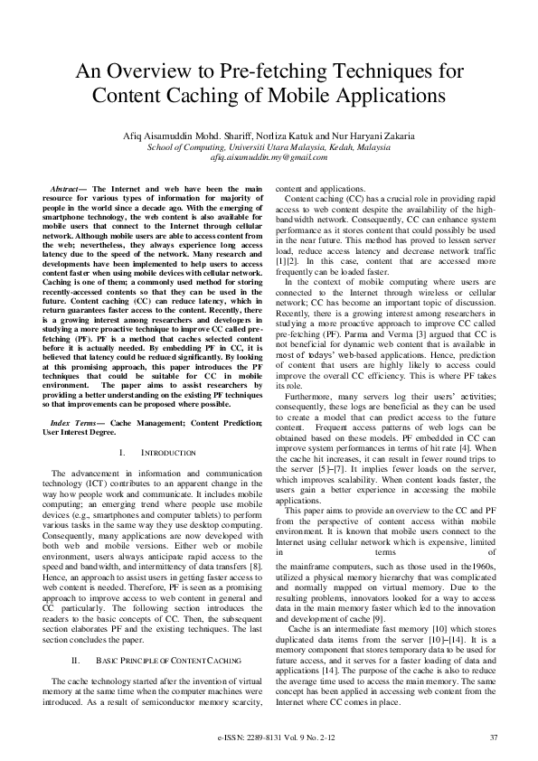 Pdf An Overview To Pre Fetching Techniques For Content Caching Of Mobile Applications