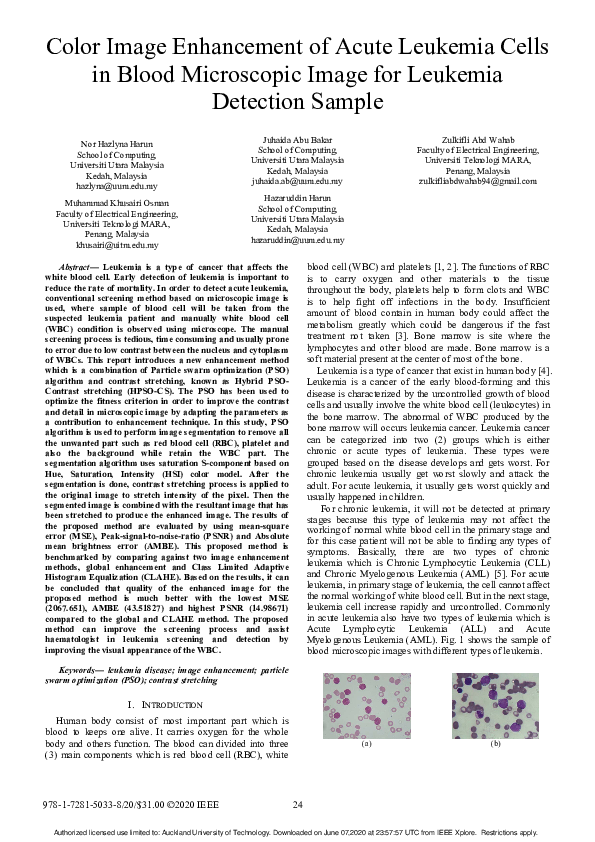 (PDF) Color Image Enhancement of Acute Leukemia Cells in Blood ...