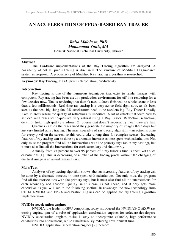 (PDF) An Acceleration of Fpga-Based Ray Tracer