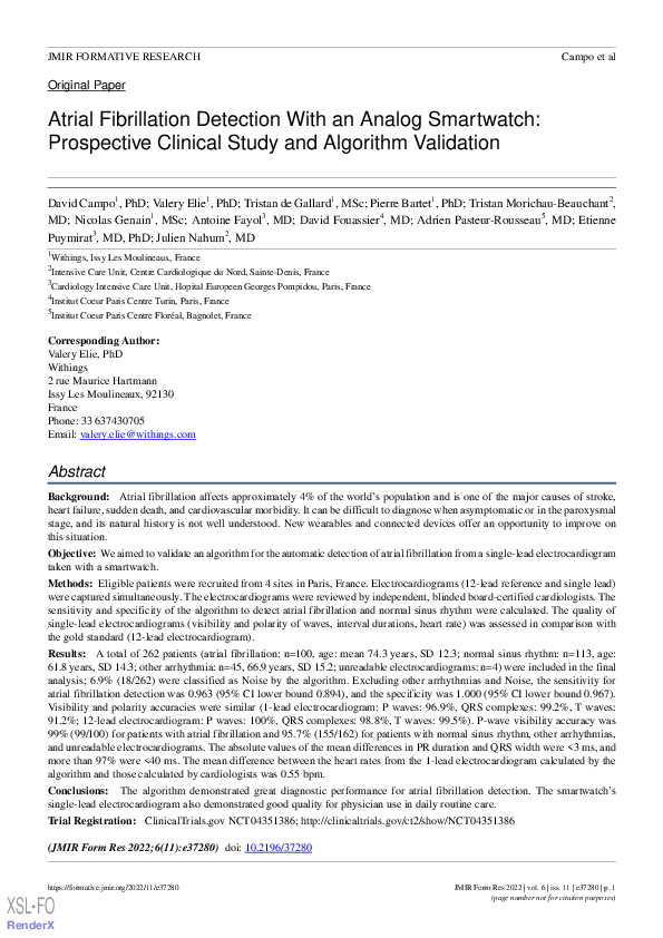 Pdf Atrial Fibrillation Detection With An Analog Smartwatch