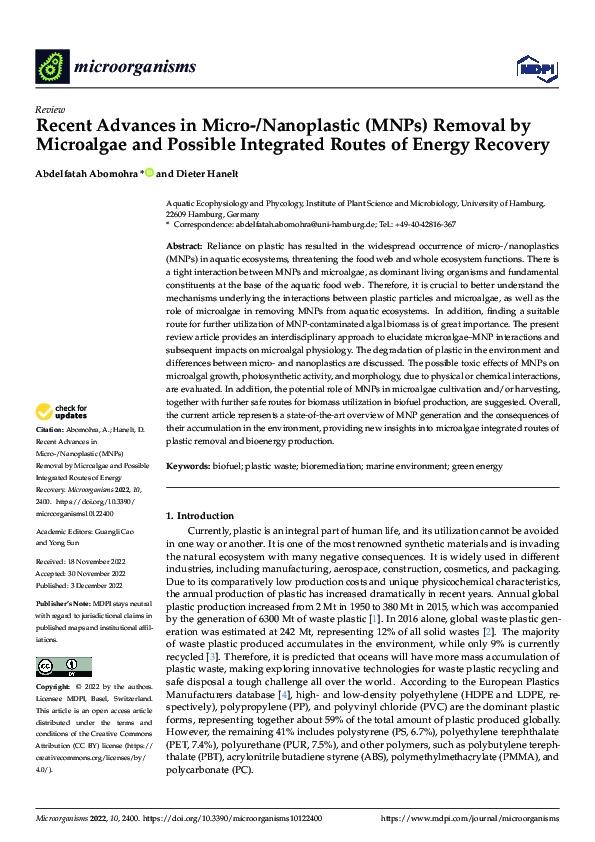 (PDF) Microalgal Removal of Micro/Nanoplastics and Energy Recovery