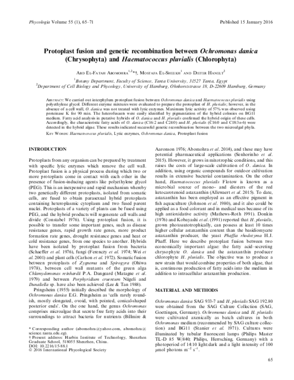 (PDF) Protoplast fusion and genetic recombination between Ochromonas ...