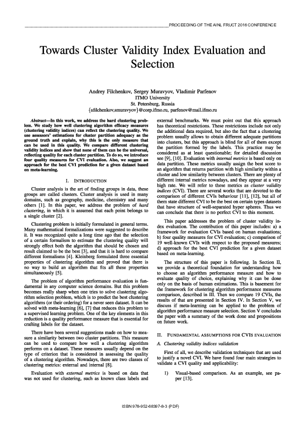 Pdf Towards Cluster Validity Index Evaluation And Selection