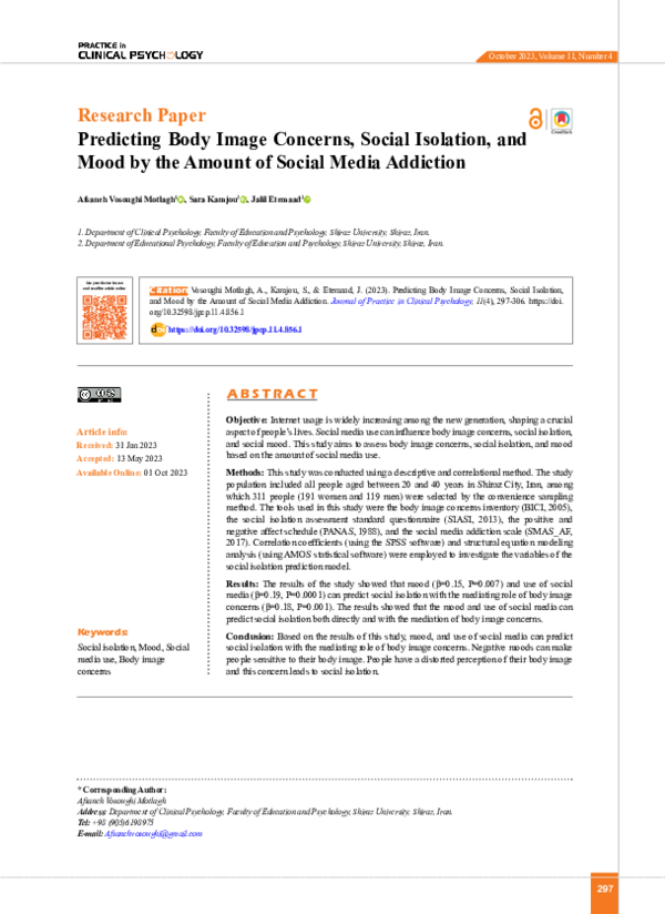 (PDF) Predicting Body Image Concerns, Social Isolation, and Mood by the Amount of Social Media ...