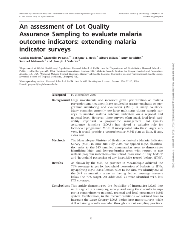 (PDF) An assessment of Lot Quality Assurance Sampling to evaluate ...