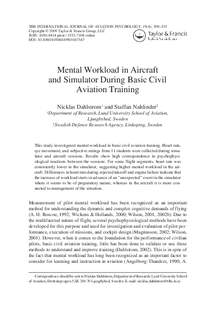 (PDF) Mental Workload in Aircraft and Simulator During Basic Civil Aviation Training