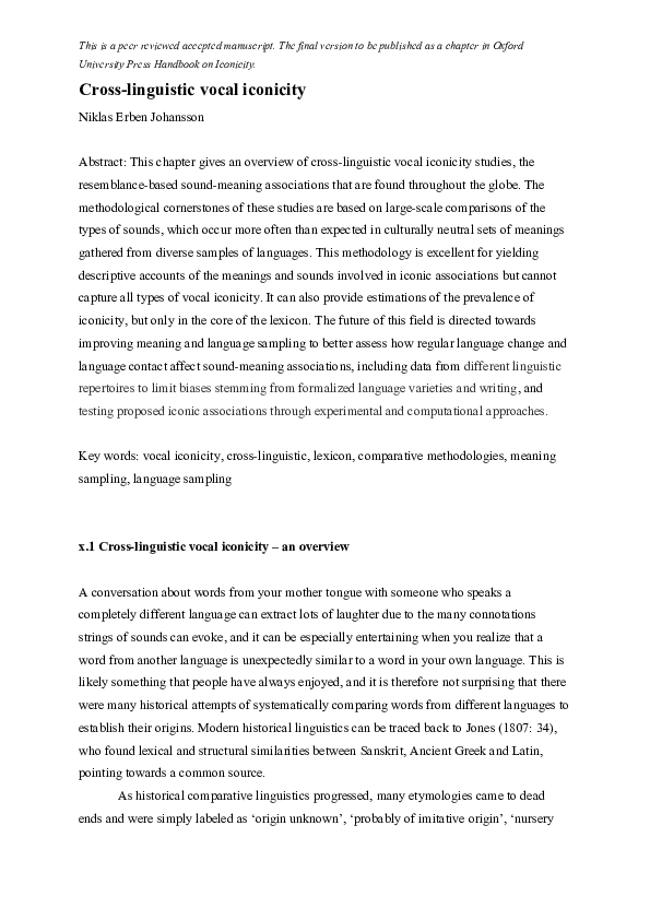 Pdf Cross Linguistic Vocal Iconicity