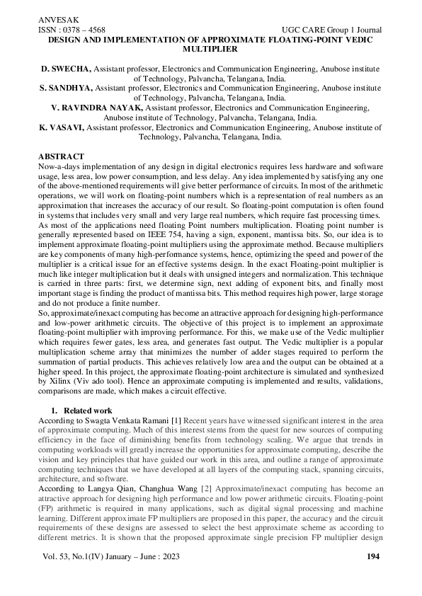 Pdf Design And Implementation Of Approximate Floating Point Vedic Multiplier Swecha Danda