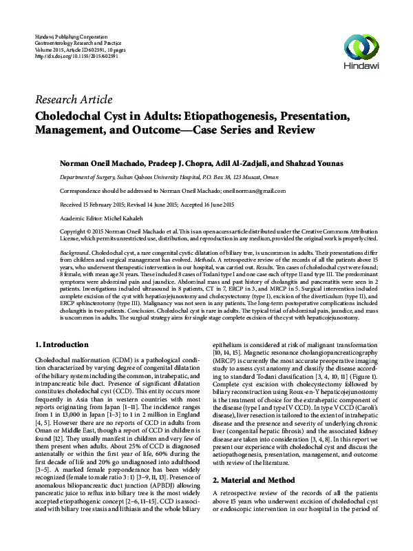 (PDF) Choledochal Cyst in Adults: Etiopathogenesis, Presentation, Management, and Outcome—Case ...