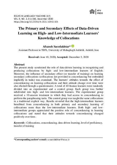 (PDF) The primary and secondary effects of data-driven learning on high- and low-intermediate ...