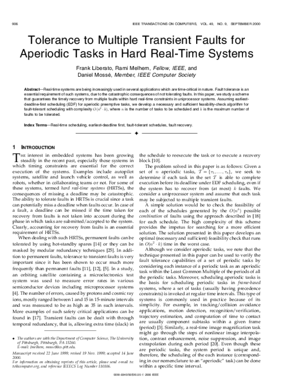 (PDF) Tolerance to multiple transient faults for aperiodic tasks in hard real-time systems ...