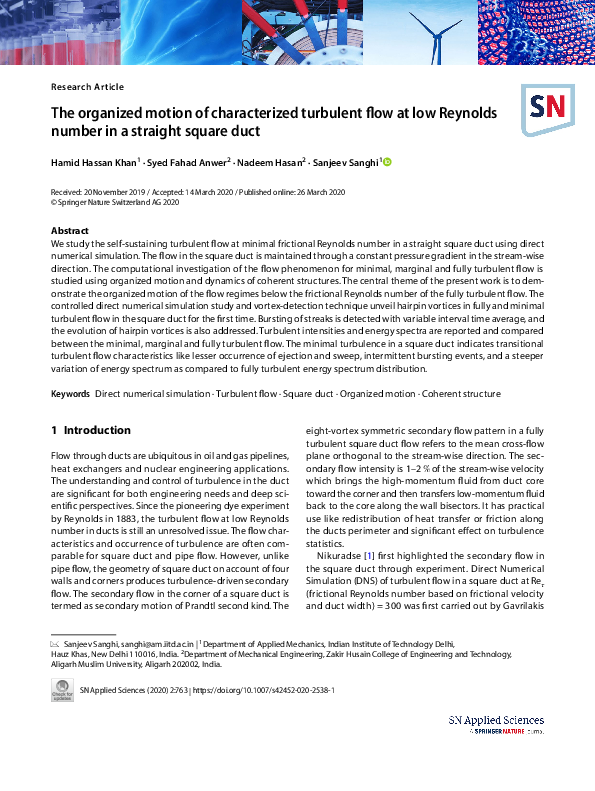 (PDF) The organized motion of characterized turbulent flow at low Reynolds number in a straight ...