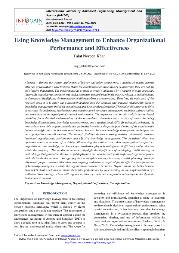(PDF) Using Knowledge Management to Enhance Organizational Performance ...