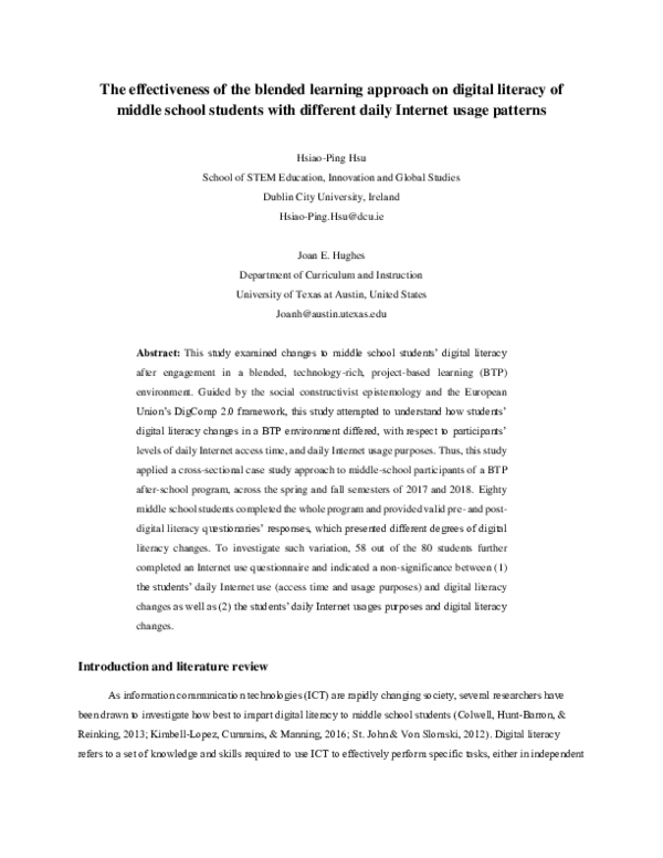 (PDF) The effectiveness of the blended learning approach on digital literacy of middle school ...