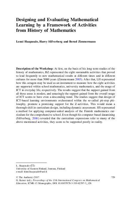 (PDF) Designing and Evaluating Mathematical Learning by a Framework of Activities from History ...