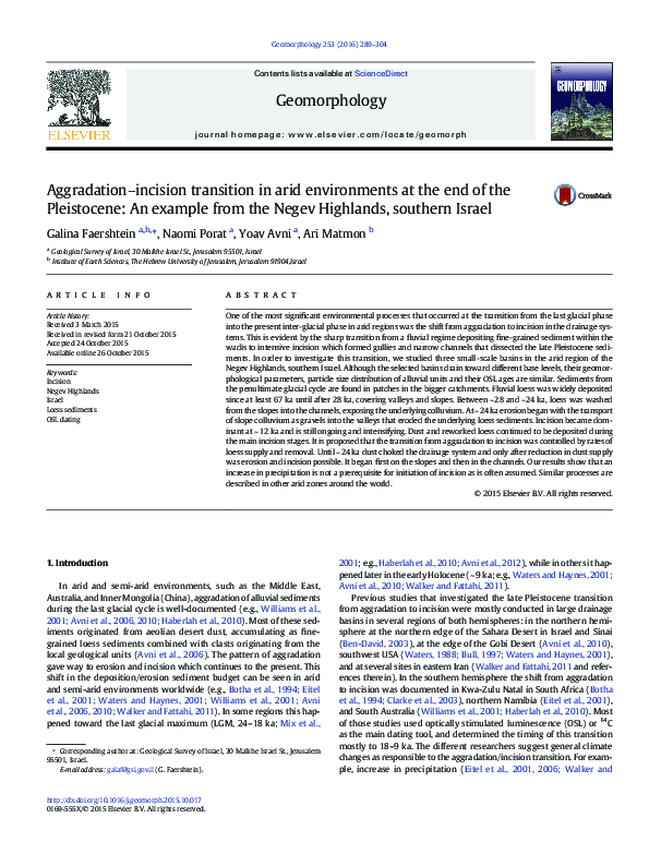 (PDF) Aggradation–incision transition in arid environments at the end ...