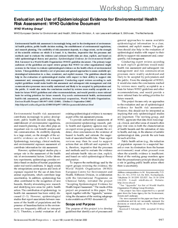 (PDF) Evaluation and Use of Epidemiological Evidence for Environmental ...