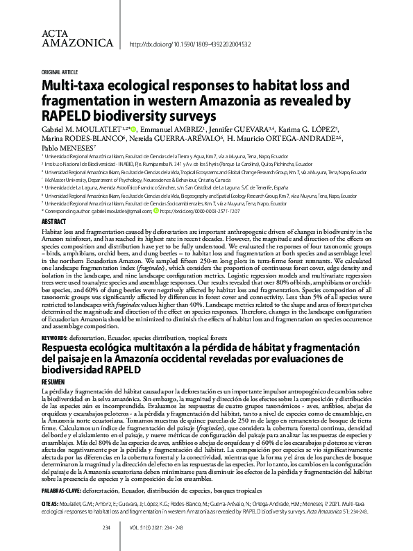(PDF) Multi-taxa ecological responses to habitat loss and fragmentation ...