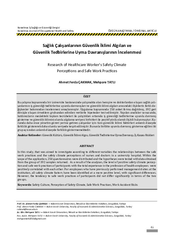 (PDF) Research of Healthcare Worker's Safety Climate Perceptions and Safe Work Practices