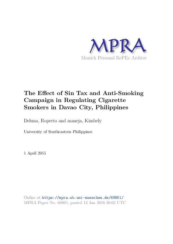 (PDF) The Effect of Sin Tax and Anti-Smoking Campaign in Regulating ...